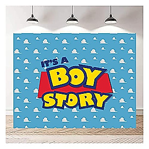 XLL Cartoon Boy It's a Boy Story Photography Backdrop Birthday Party Photo Background Blue Sky White Clouds Photography Backdrops Baby Shower Kids Hero Photo Booth Studio Props 7x5ft