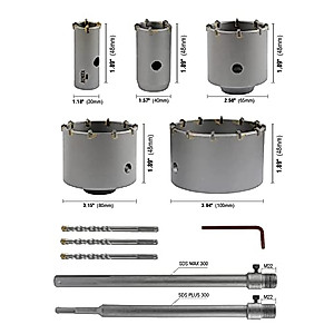 BINOTA Concrete Hole Saw, Kit 30 40 65 80 100 MM, Arbor SDS Plus and MAX 300mm, for Masonry Cement Wall Brick Sands Stone Sable-Rock Self-Leveling