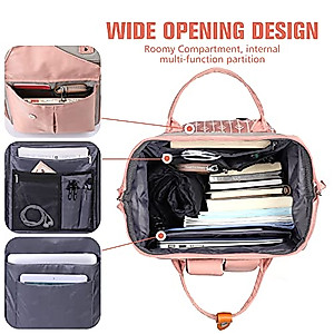 MOMUVO Travel Backpack for Women Laptop Backpack 15.6 Inch,School College Bookbag Work Bag with USB Charging Port,Casual Daypack Teacher Backpack Pink Grey