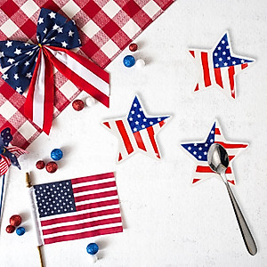 Whaline 4Pcs Patriotic Coffee Spoon Rest 4th of July Ceramic Teaspoon Holder Star Shaped Sauce Dishes American Flag Star Dipping Bowl Star Ring Dish for Independence Day Kitchen Office Party Decor