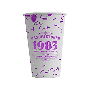 Bang Tidy Clothing 40th Birthday Paper Cups Pack of 12-12 Oz Party Cups - Disposable - Manufactured 1983 - Pink