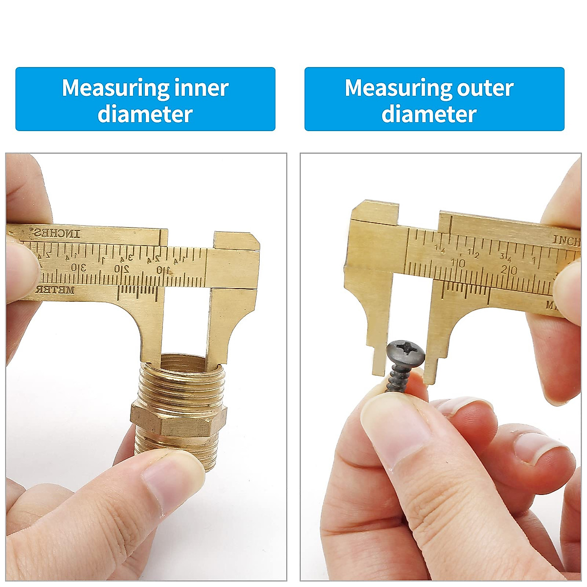 Kyuionty Brass Pocket Vernier Caliper Ruler, Sliding Gauge Mini Vernier Caliper Double Scales MM/Inch Measuring Tool (100mm)