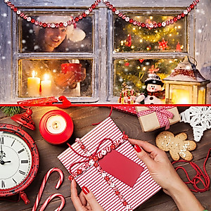 100 Pieces Candy Cane Wooden Beads 0.63 Inch Christmas Dotted Striped, Colorful Round Spacer Natural Farmhouse Craft Beads with Hole for DIY Craft Supplies Holiday 4 Colors (red)