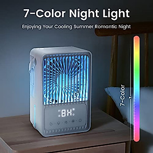 Portable Air Conditioner Fan, Ultra Quiet&Strong Airflow Personal Small Evaporative Air Cooler with 3 Speeds LED Light, 2 Cool Mist&2-8H Timer, Desk Cooler Fan for Room Office Camping, FERRISA (White)