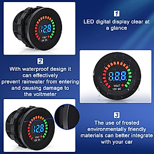 2 Pcs DC 12V Waterproof LED Digital Display Voltage Gauges Round Panel Car Voltmeters with Terminals Waterproof Voltmeter Battery Tester with Blue Light for Boat Marine Car Motorcycle