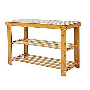 Livebest Wooden Shoe Rack Bench 2 Tier Boot Organizing Rack Entryway Storage Shelf Hallway Bamboo Furniture for Home,Office,School
