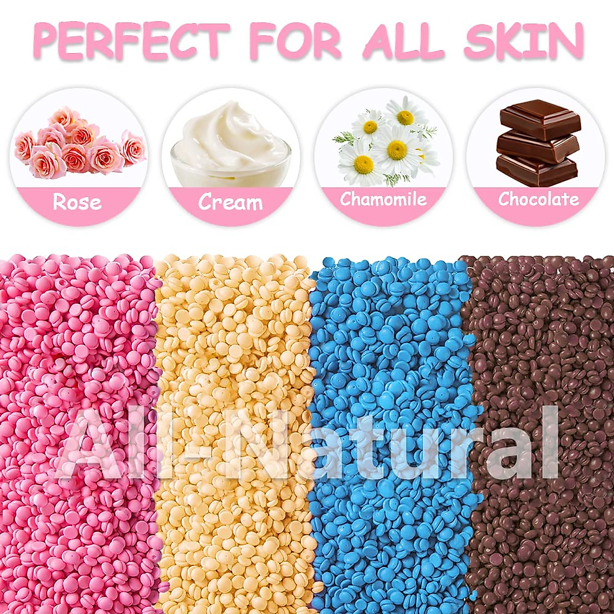 Hard Wax Beads, Professional Wax Beads for Hair Removal 400g Hair Wax with 10 Pcs Wood Sticks for Full Body Brazilian Bikini Face Legs Eyebrow Painless at Home for Woman Men