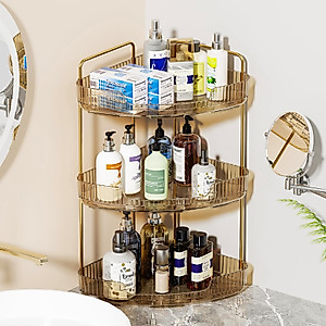 Shario Corner Bathroom Counter Organizer, 3 Tier Bathroom Perfume Organizer Countertop, Makeup Organizer Storage for Vanity, Skin Care, Beauty, Cosmetics. (Gem Green, 3 Tiers)