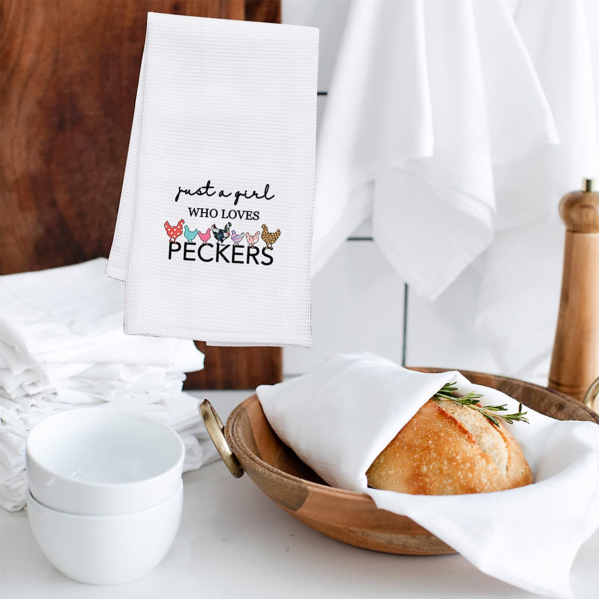 BDPWSS Chicken Lover Gift Funny Chicken Kitchen Towel Just A Girl Who Loves Peckers Rustic Dish Towel (Girl Pecker Towel)