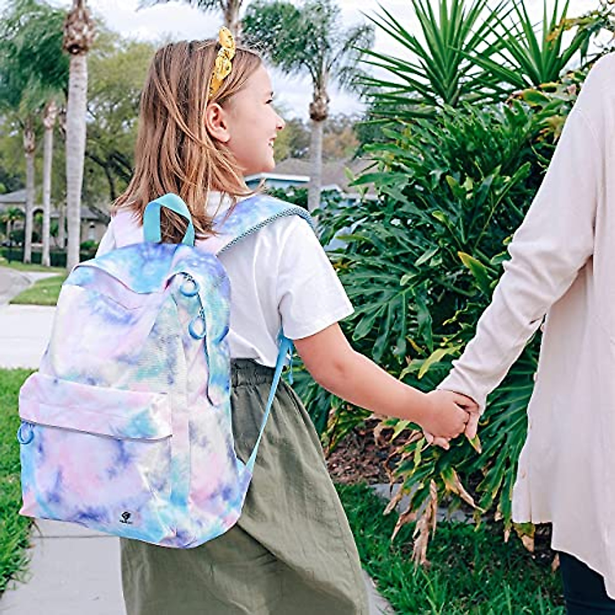 Fenrici Tie Dye Kids Backpack and Lunchbox Bundle for Girls, Boys, Teens (Pastel Pink)