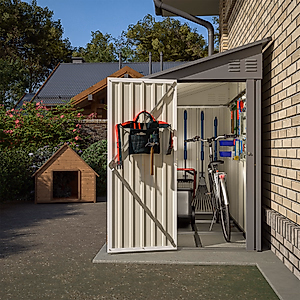LZbeiteM Shed Lean to Storage Shed, Outdoor 4' x 8' Metal Wall Side Storage Sheds & Outdoor Storage, Garden Storage Cabinet for Backayrd, Patio and Outdoor Use,Grey