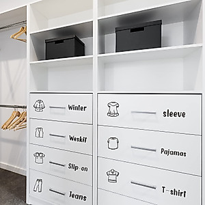 Spakon 9 Sheets Dresser Clothing Decals Dresser Labels Clothes Labels Dresser Decals Dresser Stickers Bedroom Wardrobe Drawer Stickers Removable Organizing Decal