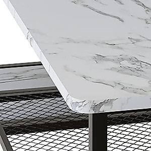 Huhote Nesting Coffee Table Set of 2 Storage End Table Modern White Faux Marble Round and Rectangular Table,2 Tiers Large Table with Metal Frame for Living Room Balcony Cabin Bed Room Dining Room.