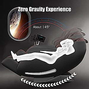 Real Relax Full Zero Gravity SL-Track Shiatsu Massage Recliner Chair with Heat Body Scan Bluetooth Foot Roller, 57.48D x 28.34W x 42.12H Inch, Brown