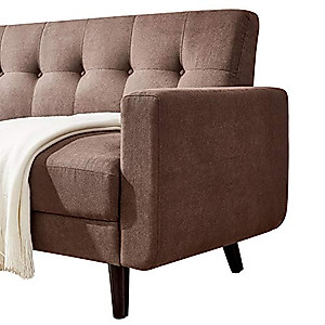 Meiyum Mid-Century Modern Loveseat/Sofa/Couch, with Upholstered Fabric in Brown for Living Room, Bedroom, Office, Apartment - Brown