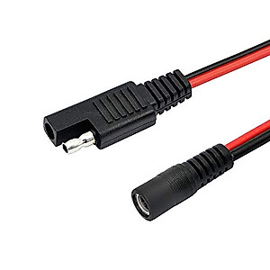 CERRXIAN 60cm 14AWG DC 5.5mm x 2.1mm Female to SAE 2 Pin Quick Disconnect Wire Harness Extension Cable for Portable Powers, Motorcycle Solar Panel Charger (F Black)