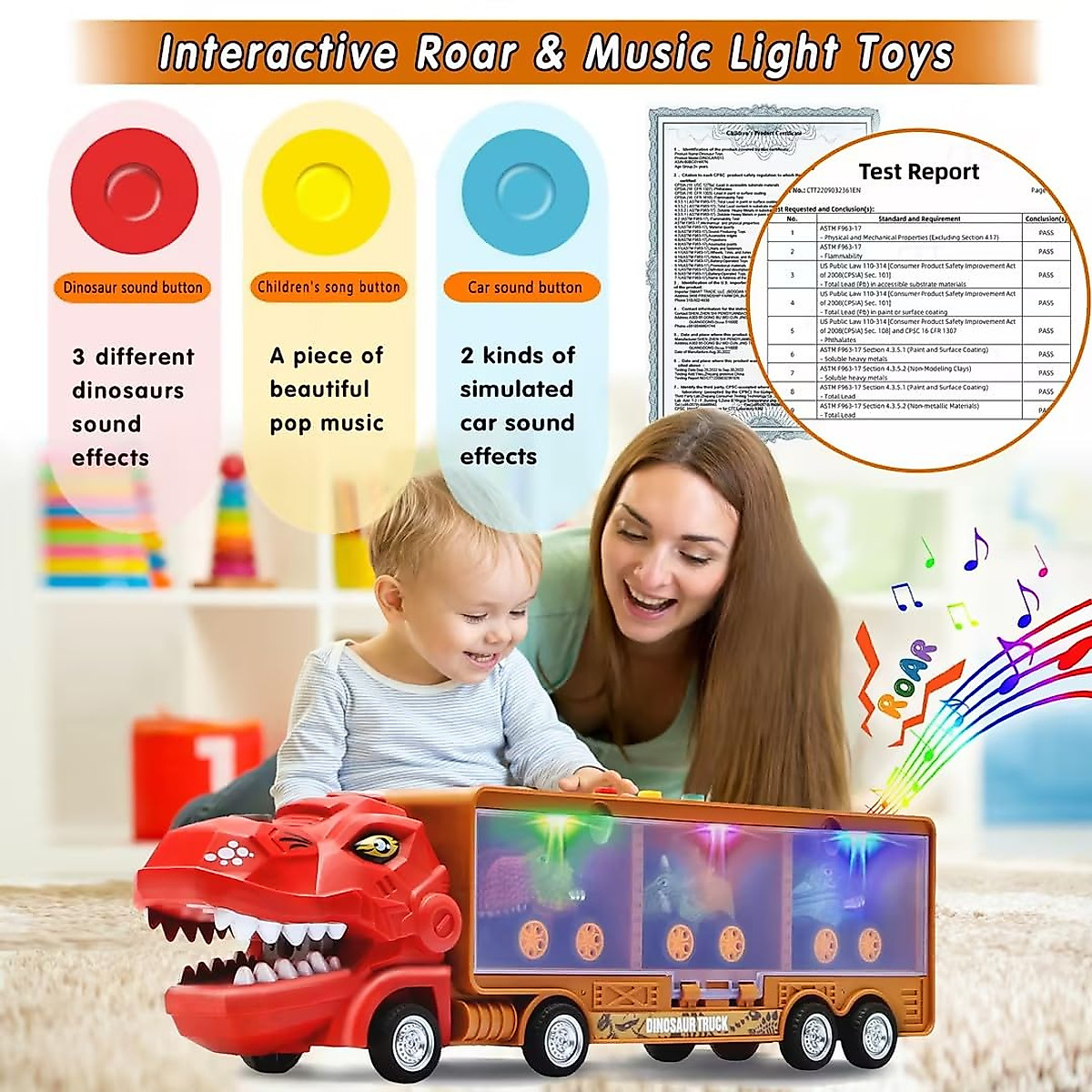 Dinosaur Toys for 3 Year Old Boys,Spray Mist Dinosaur Toys for Kids 3-5,Lights/Roaring/Music Kids Toys for Boys with 3 Dinosaur Pull Back Toy Cars,Toys for 2 3 4 Year Old Boys,Christmas Birthday Gift