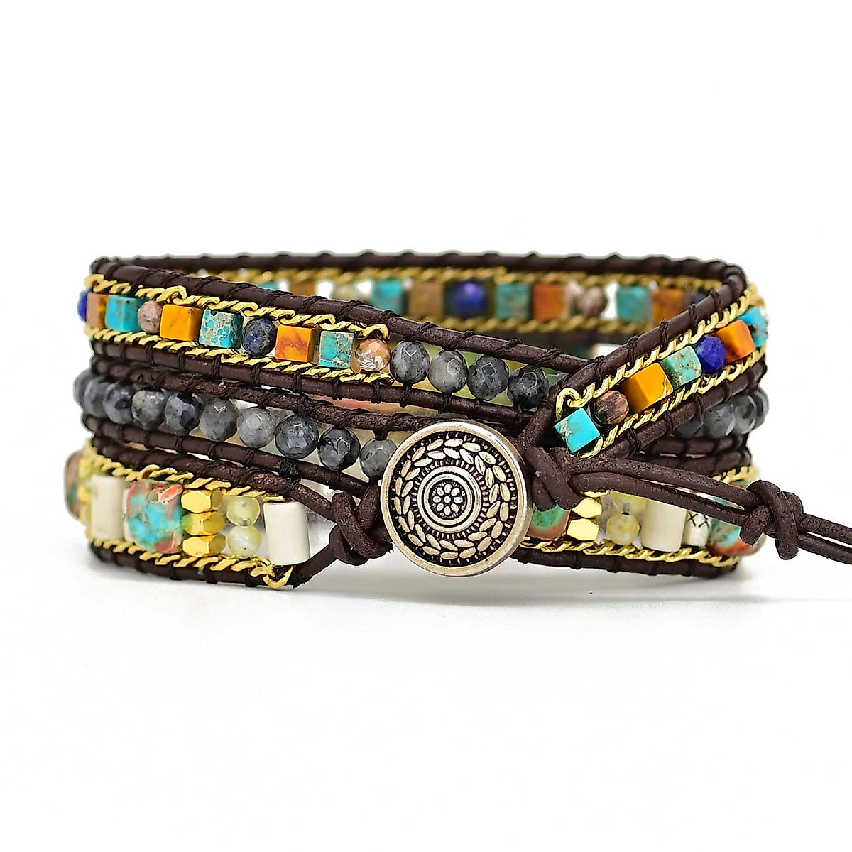 Teepollo Handmade Jasper Turquoise Amethyst Boho Wrap Bracelets for Women-Healing Natural Stone Beads Crystal Bohemian Bracelets Collection for Women Girl