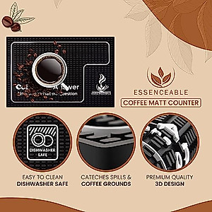 ESSENCEABLE Coffee Mat - Coffee Mat Mats for Countertop - 18" x 12" - Non-Slip, Heat-Resistant, Easy-to-Clean Coffee Matt for Counter - Premium Quality Coffee Station Mat, Espresso Mat