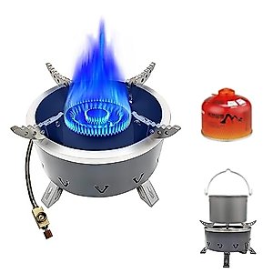 JooMoo Camping Stove Backpacking,10000W Windproof Portable Stove with Fuel Tank Adapter&Piezoelectric IgnitionFuel Tank Adapter, Lightweight Camping Accessories For Outdoor Camping, BBQ, Hiking(Grey)