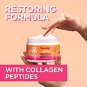 L'Oreal Paris Elvive Dream Lengths Savior Fiber Hair Mask with Collagen Peptides Concentrate to Revive and Restore, 3 Min Hair Treatment Formula, 12 Fl Oz