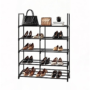 XIHAMA Shoe Rack 5 Tiers Tall Shoe Rack for Entryway 20-24 Pairs Shoe and Boots Sturdy Organizer Storage Shelf Space Saving Large Shoe Tower Durable Black Metal Stackable Shoe Cabinet