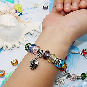 Guoxin Large Hole Glass Beads Murano Glass Beads Assorted Faceted European Lampwork Spacer Loose Bracelets Beads Silver Plated Cores Charms for DIY Crafts Jewelry Making 50 Pcs Mixed