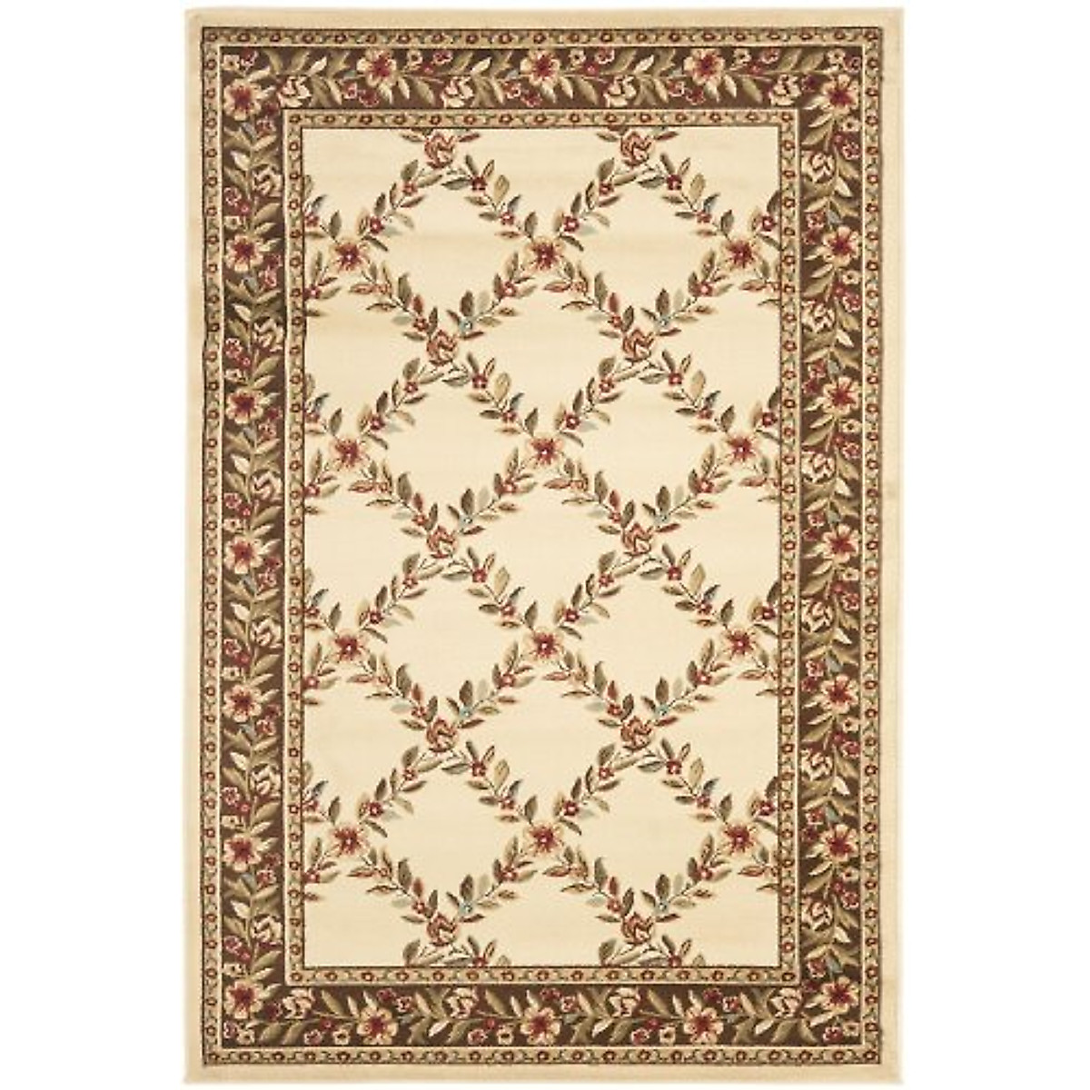SAFAVIEH Lyndhurst Collection Accent Rug - 4' x 6', Ivory & Brown, Floral Trellis Design, Non-Shedding & Easy Care, Ideal for High Traffic Areas in Entryway, Living Room, Bedroom (LNH557-1225)