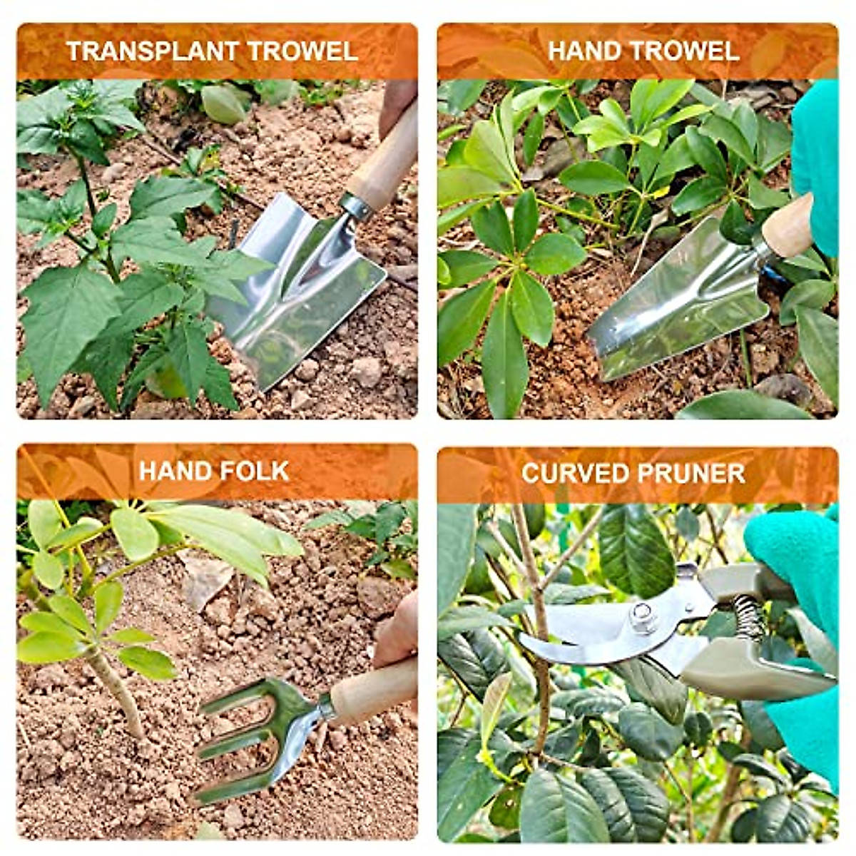 Tesmotor Garden Tools Set, Gardening Gifts for Women Men, 7-Piece Heavy Duty Stainless Steel Gardening Tools with Ergonomic Wooden Handle, Include Multitool Pen and Durable