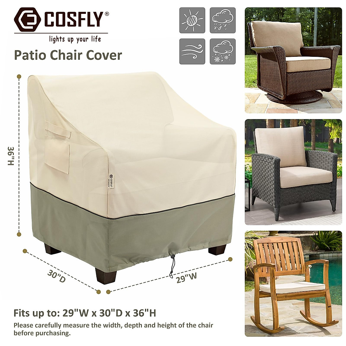 COSFLY Patio Furniture Covers Waterproof, Outdoor Chair Covers 1 Pack Heavy Duty - Fits up to 29W x 30D x36H Inches (1 Pack)