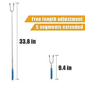 GOLF Marshmallow Roasting Sticks, 5 Pack Extra Long 34’’ Stainless Telescoping Hot Dog Smores Skewers Kids Safe Barbecue Forks for Campfire, Camping, Bonfire and Grill