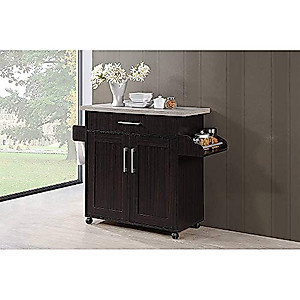 Hodedah Kitchen Island with Spice Rack, Towel Rack & Drawer, Chocolate with Grey Top
