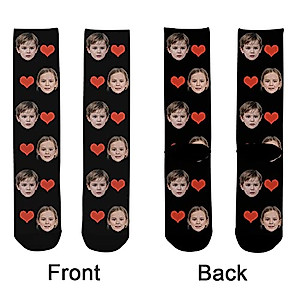 Custom Socks with Two Photo, Fun Fathers Gifts Kids Face On Socks Funny Novelty Socks Personalized Tube Socks Crazy Joke Gift for Men Dad