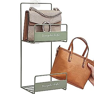 Kelendle 2 Tiers Metal Handbag Hanger No Drilling Hanging Purses Organizer Rack Bags Storage Holder for Cabinet Closet Door, Green