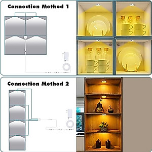 4-Pack LED Puck Lights Wired, Dimmable Display Case Lighting, Under Cabinet Puck Lights with Memory Function, Warm White Plug-in Round Shelf Lighting, Cabinet Lights for Shelves, Kitchen, 3000K