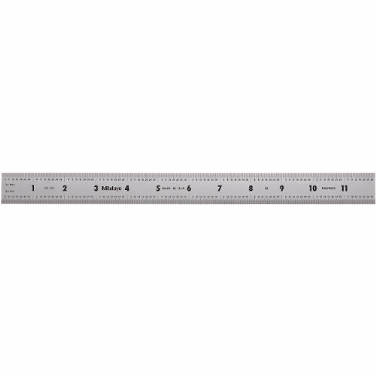 Mitutoyo 182-123, Steel Rule, 12" (5R), (1/32, 1/64, 1/10, 1/100"), 3/64" Thick X 1" Wide, Satin Chrome Finish Tempered Stainless Steel