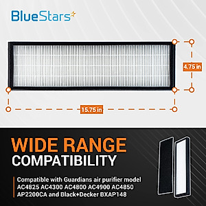 Ultra Durable FLT4825 True HEPA filter Replacement Filter B - Exact Fit for Germ-Guardian Air Purifier AC4300BPTCA, AC4900CA, AC4825, AC4825DLX (1 HEPA + 4 Activated Carbon Filters)