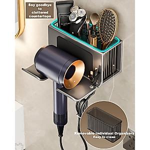 Hair Dryer Holder Wall Mounted, with Individually Removable and Washable Organizer Box, Aluminum Blow Dryer Holder Weight Capacity 10 kg (22 lbs), for Bathroom, Salon, Bedroom Organizers & Storage