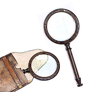 Vintage Antique Henry London Leather Case Brass Marine Handheld Magnifying Glass Astrologers Nautical Instrument - Xmas Gallery Gifts (Brown)