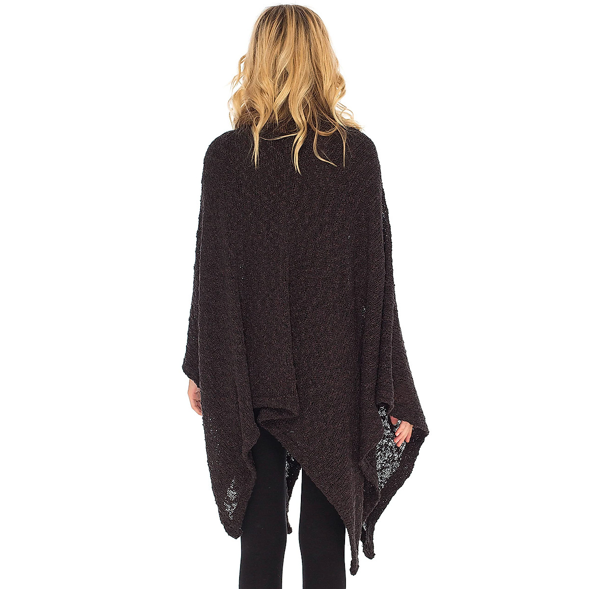SHU-SHI Womens Cozy Knit Poncho Sweater Shawl Wrap Open Front Cape Lightweight Kimono