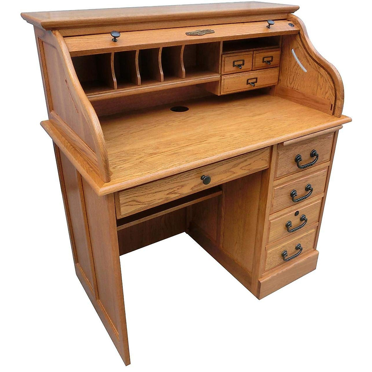 Small Roll Top Desk for Home Office Or Student Solid Oak Wood Single Pedestal 40.5Wx24Dx45H Harvest Stain Quality Crafted Construction Locking File Drawers Dovetailed Secretary Desk Easy Assembly