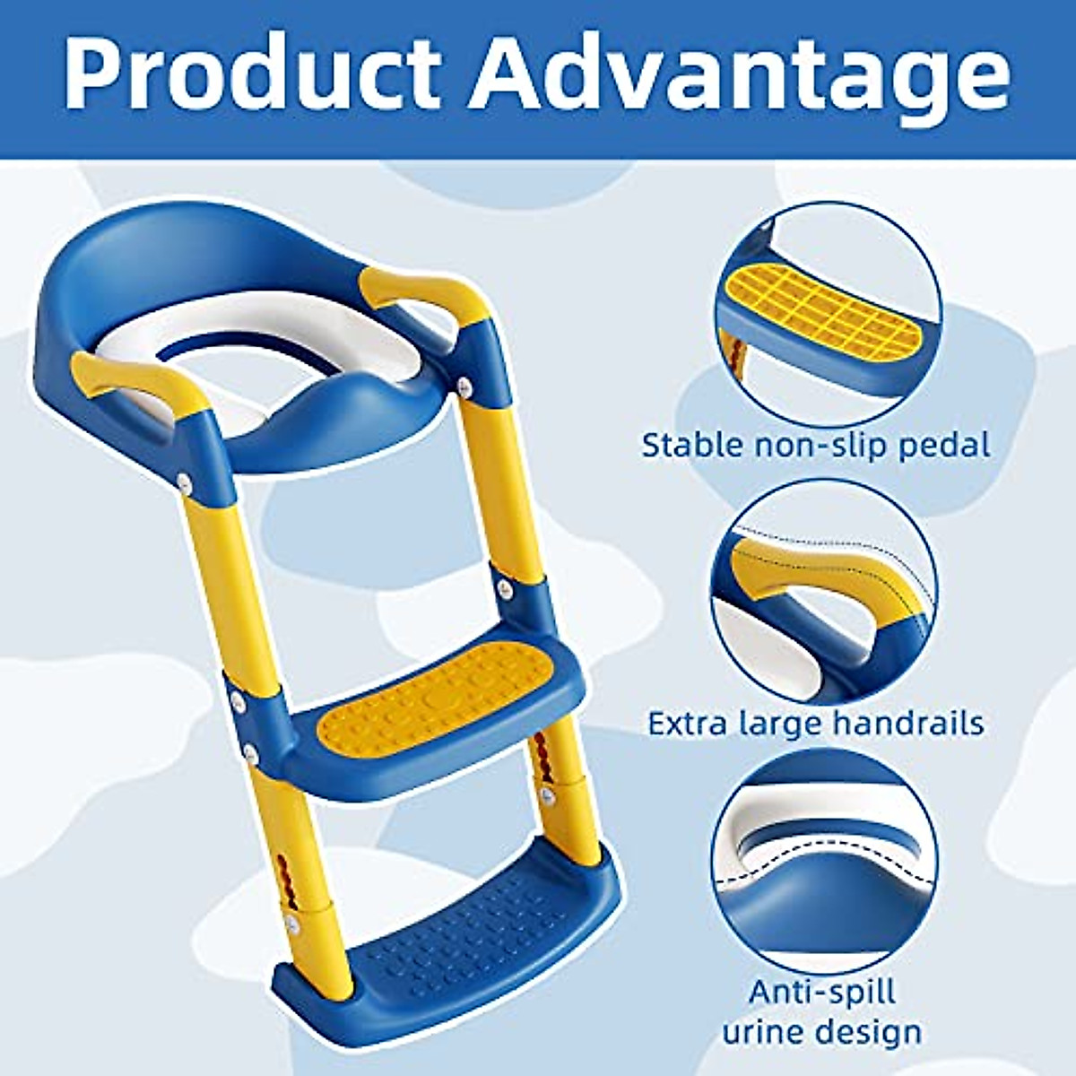 FAYDUDU Potty Training Seat with Step Stool Ladder Toddler Potty Seat for Toilet Seat Kids Potty Training Toilet for Boys Girls Training Potty Seat with Anti-Slip Pads (Blue)