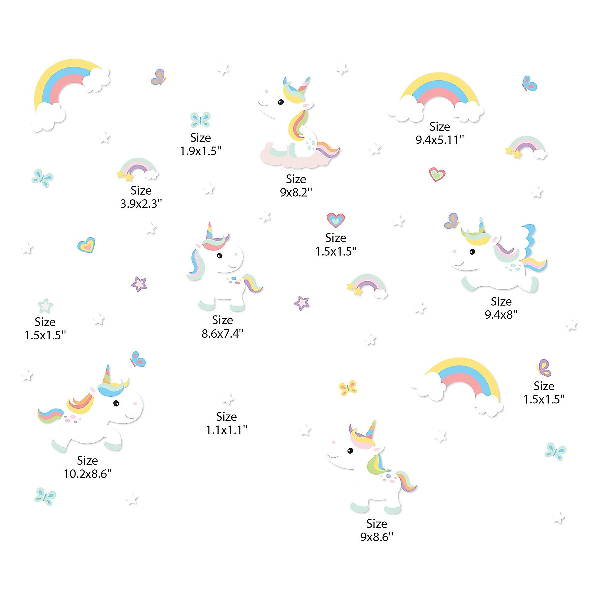 White Unicorns and Rainbows Wall Decals 47 pcs - Rooms and Stickers