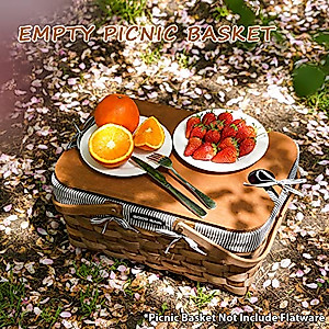 Woodchip Picnic Basket with Portable Wine Table, Woven Basket with 2 Swing Handles & Removable Lining, Empty Large Basket for Picnic, Outdoor, Camping, Family, Party, Wedding Gifts for Couple. Grey