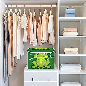 Krafig Cartoon Funny Animal Frog Foldable Storage Box Large Cube Organizer Bins Containers Baskets with Lids Handles for Closet Organization, Shelves, Clothes, Toys