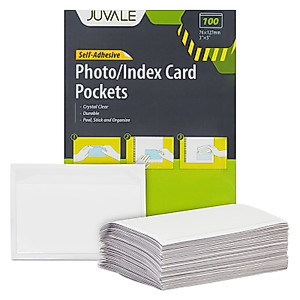 Juvale 100 Pack Plastic Label Holders for 3x5 Index Cards, Clear Self-Adhesive Pockets for Office Supplies