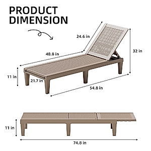 Greesum Outdoor Chaise Lounge Chairs Set of 2 with 5-Position Adjustable Backrest, Waterproof PE Sun Loungers for Garden Pool Beach Patio Deck Sunbathing, Light Coffee