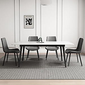 Modern Kitchen Dining Slate Table for 6 Seat,Rectangular Dining White Sintered Stone Table for Home,Kitchen,Living Room,Dining Room,1 Table (White Top)