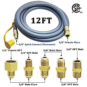GardenNow 12FT 3/8" ID Natural Gas Hose, Low Pressure LPG Hose with Quick Connect, for Weber, Char-Broil, Pizza Oven, Patio Heater and More NG Appliance Propane to Natural Gas Conversion Kit