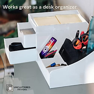 Uncluttered Designs Makeup Organizer With Drawers — Modern Countertop Storage for Cosmetics — Chic Vanity Holder for Perfume, Skincare, Brush, Lipstick, Nail Polish Organization and Display (White)